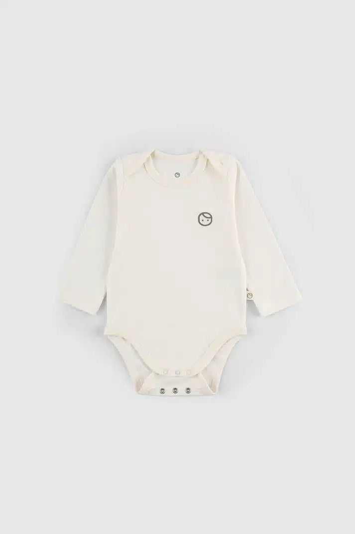 Organic Cotton Long Sleeve Bodysuit - Cream White