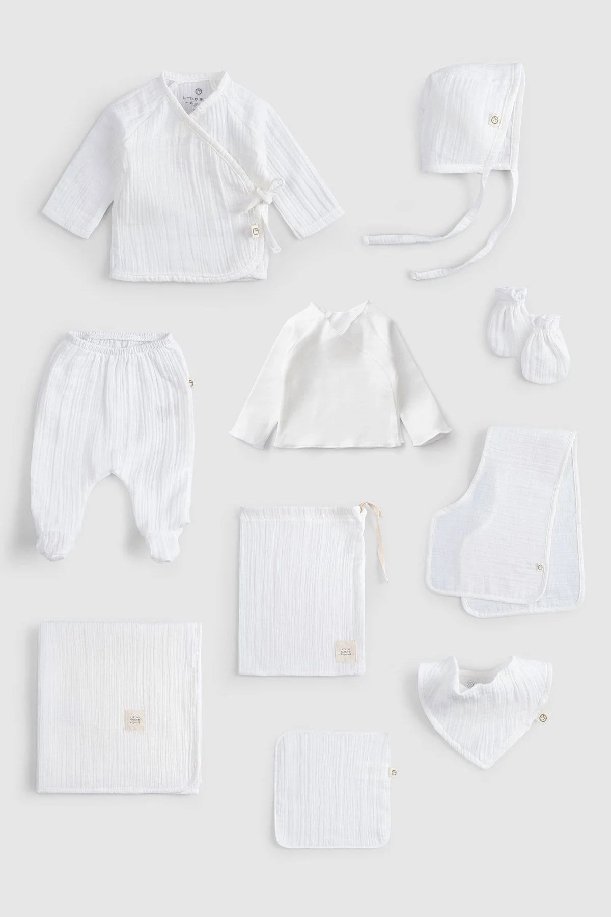 Organic Cotton Muslin Newborn Set - White (10 Pcs)