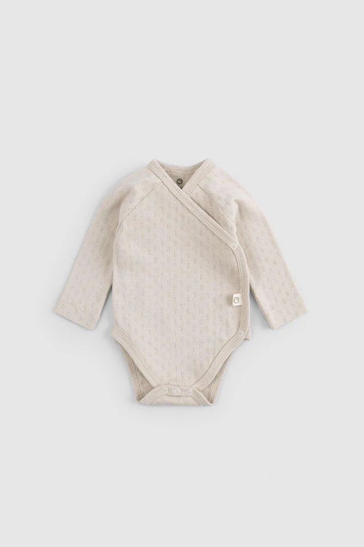 Organic Cotton Long Sleeve Side Snap Kimono-Style Bodysuit