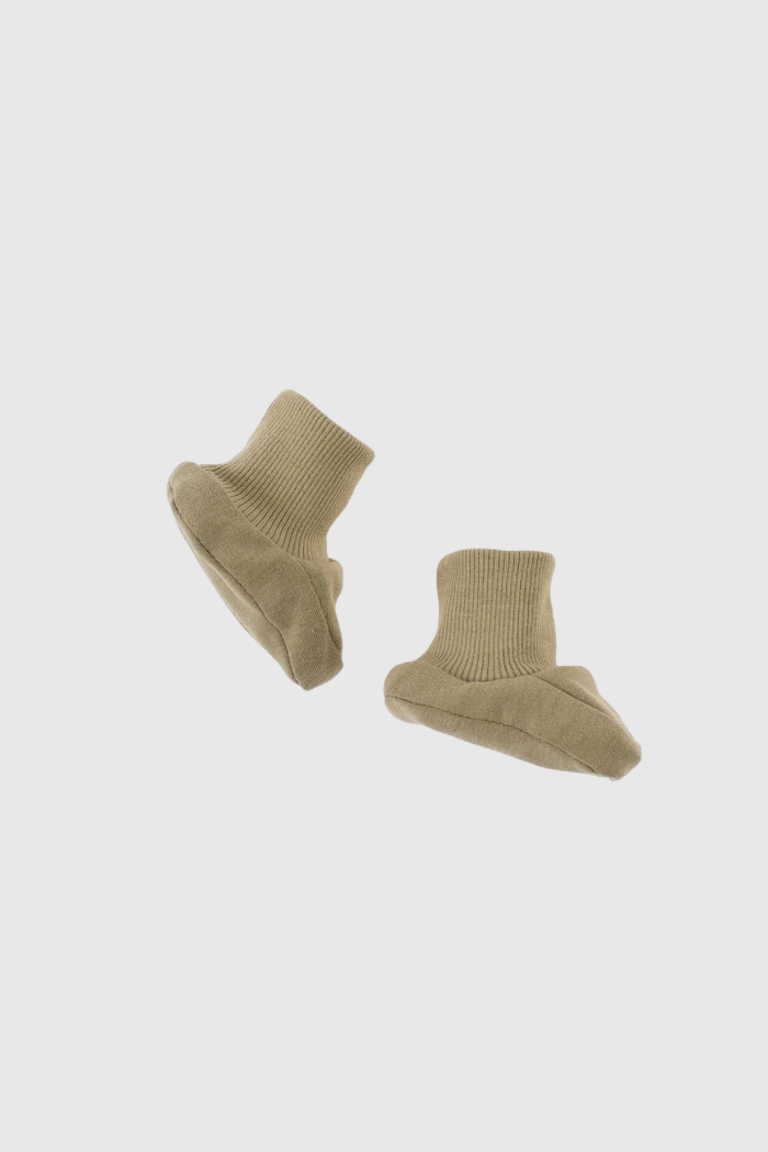 Organic Cotton Newborn Booties in Khaki | Soft & Comfortable